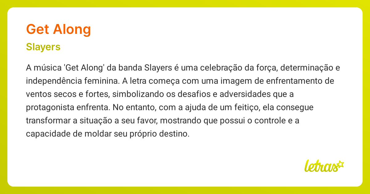 Significado da música GET ALONG (Slayers) - LETRAS.MUS.BR