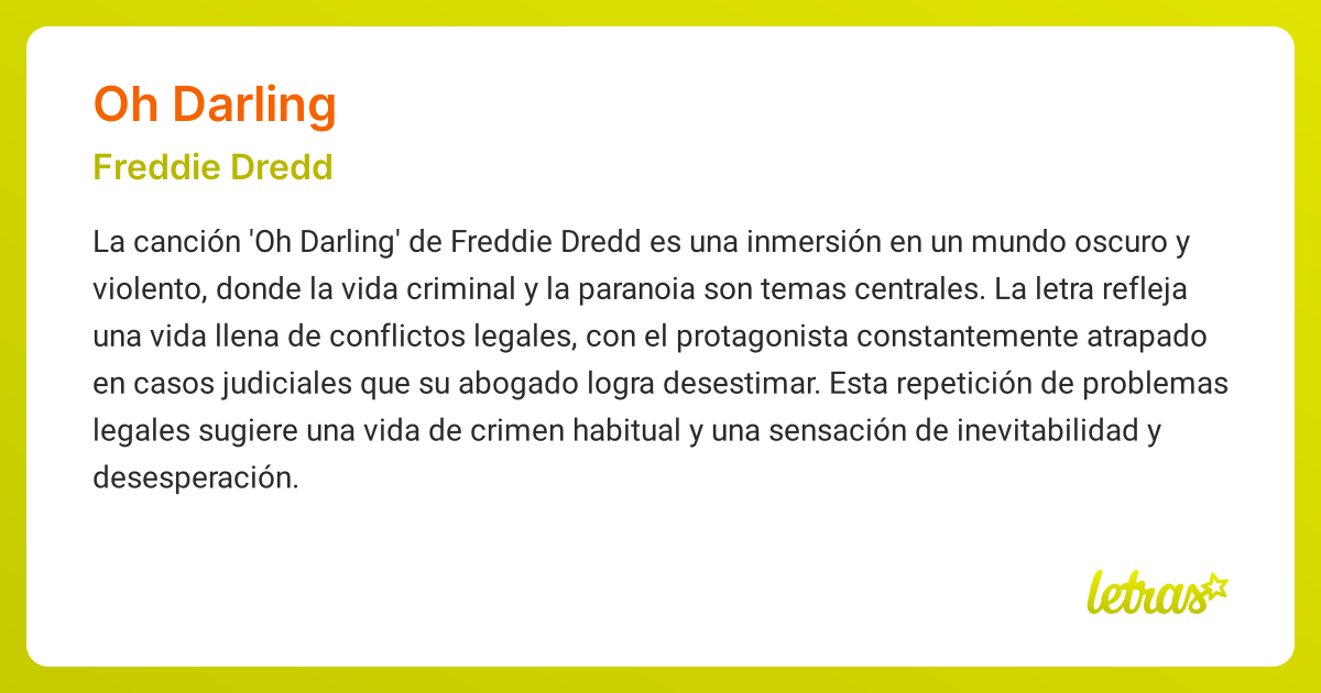 Significado de la canción OH DARLING (Freddie Dredd) - LETRAS.COM