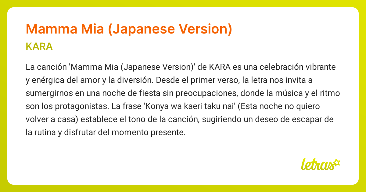 Significado de la canción MAMMA MIA (JAPANESE VERSION) (KARA) - LETRAS.COM