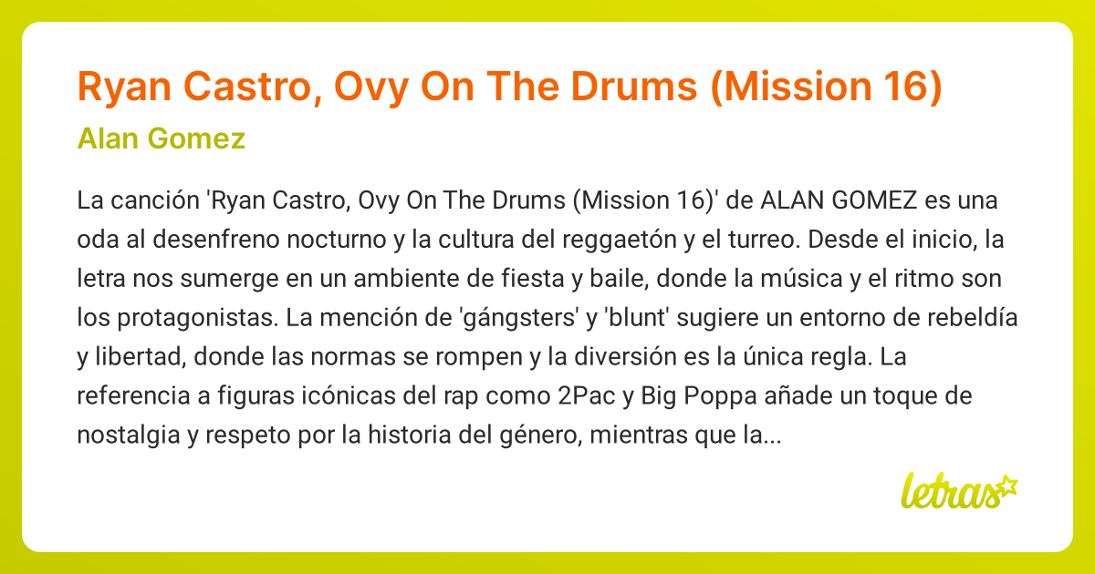 Significado de la canción Ryan Castro, Ovy On The Drums (Mission 16 ...