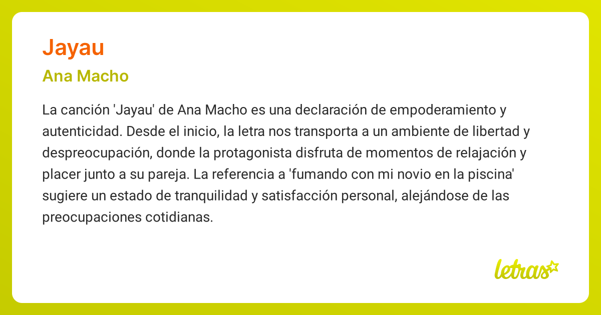 Significado de la canción JAYAU (Ana Macho) - LETRAS.COM