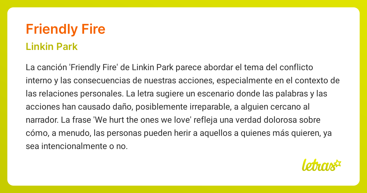 Significado de la canción FRIENDLY FIRE (Linkin Park) - LETRAS.COM