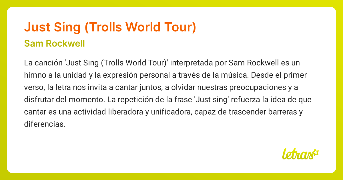 Significado de la canción JUST SING (TROLLS WORLD TOUR) (Sam Rockwell ...