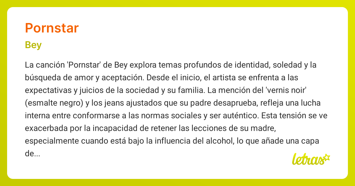 Significado de la canción PORNSTAR (Bey) - LETRAS.COM