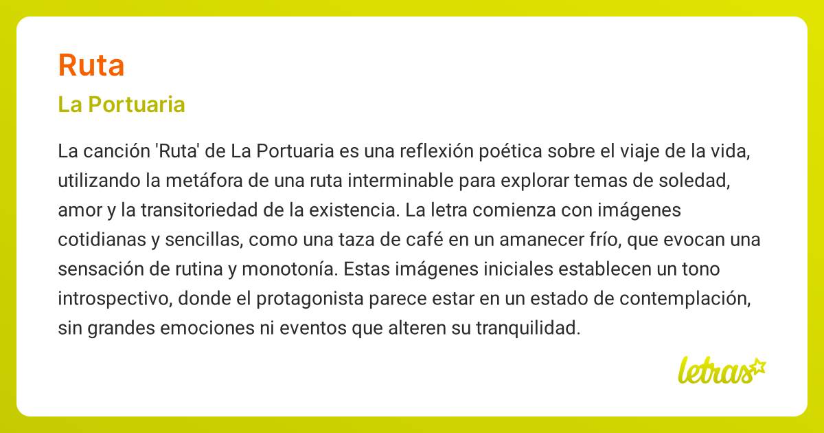 Significado de la canción RUTA (La Portuaria) - LETRAS.COM