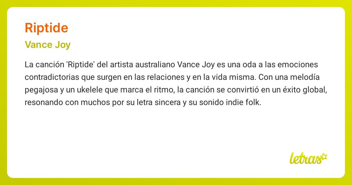 Significado de la canción RIPTIDE (Vance Joy) - LETRAS.COM