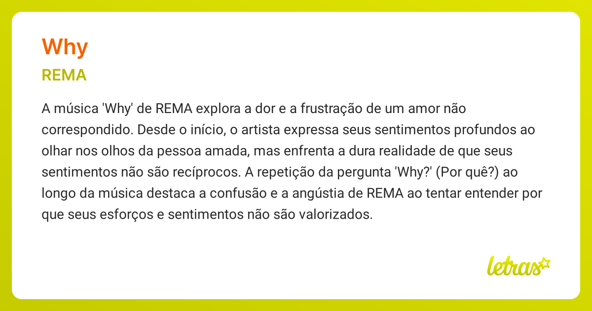 Significado da música WHY (REMA) - LETRAS.MUS.BR
