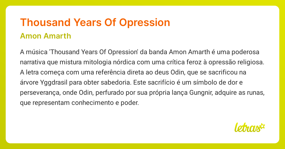 Significado da música THOUSAND YEARS OF OPRESSION (Amon Amarth ...