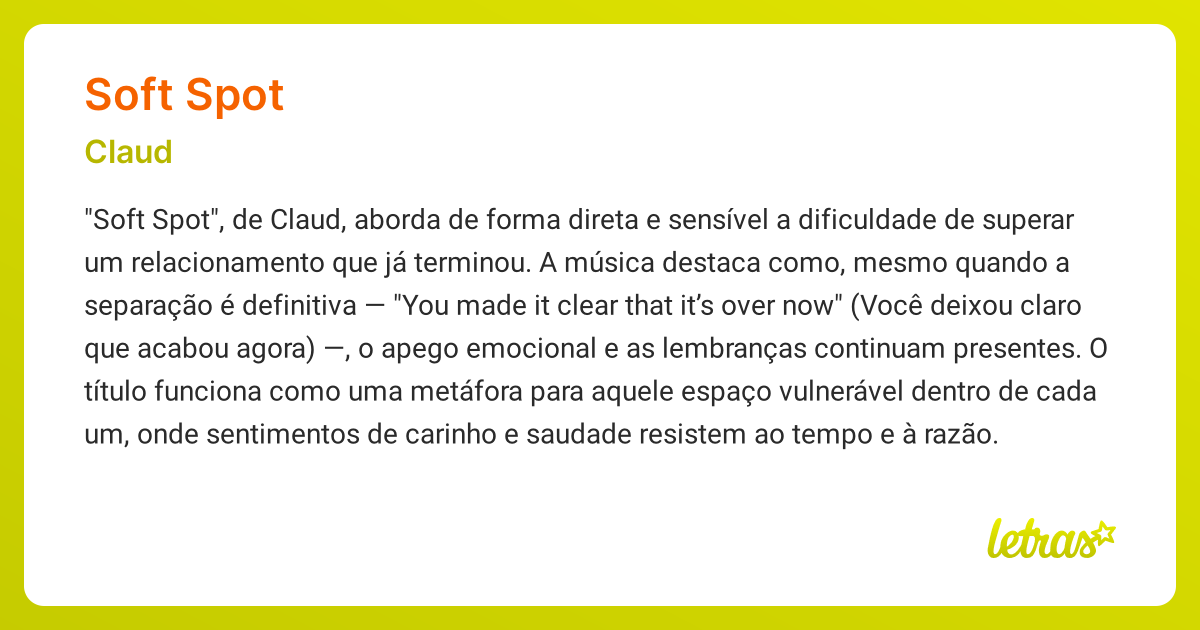 Significado da música SOFT SPOT (Claud) - LETRAS.MUS.BR