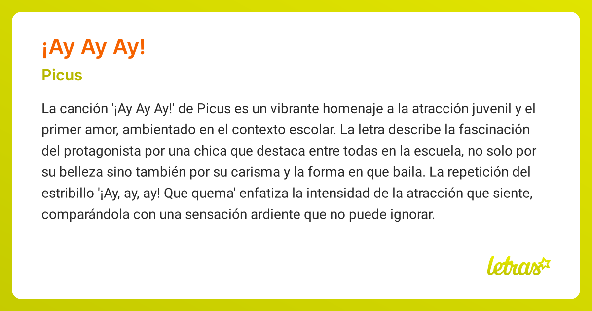 Significado de la canción ¡AY AY AY! (Picus) - LETRAS.COM