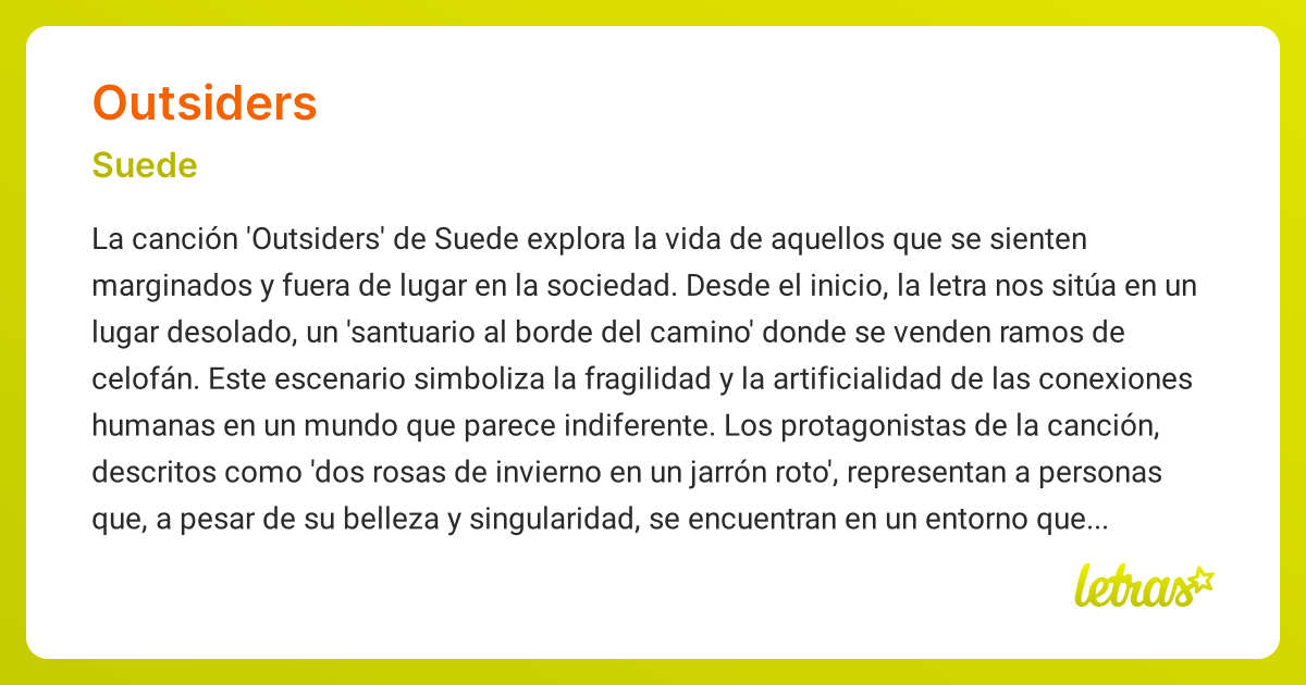 Significado de la canción OUTSIDERS (Suede) - LETRAS.COM