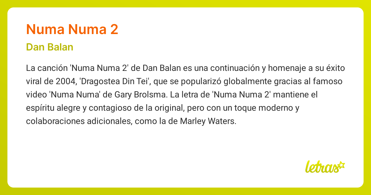 Significado de la canción NUMA NUMA 2 (Dan Balan) - LETRAS.COM