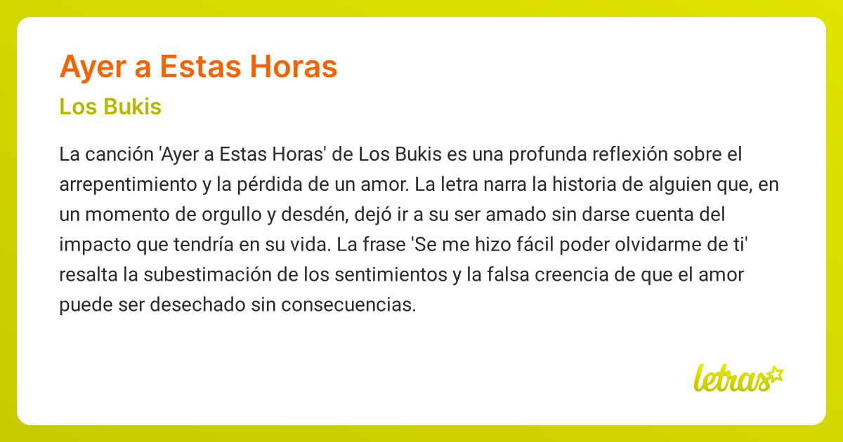 Significado de la canción AYER A ESTAS HORAS (Los Bukis) - LETRAS.COM
