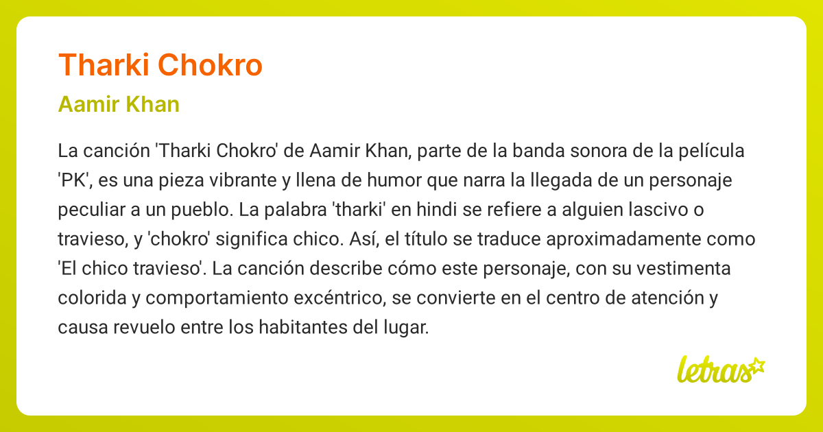 Significado de la canción THARKI CHOKRO (Aamir Khan) - LETRAS.COM