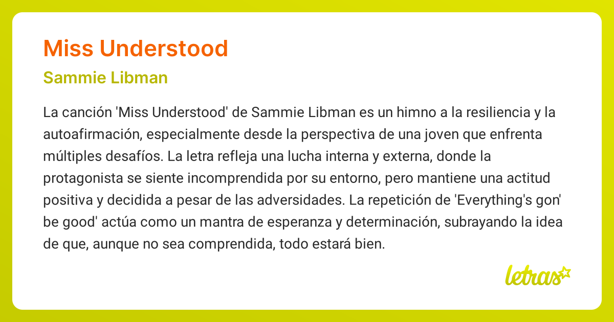 Significado de la canción MISS UNDERSTOOD (Sammie Libman) - LETRAS.COM