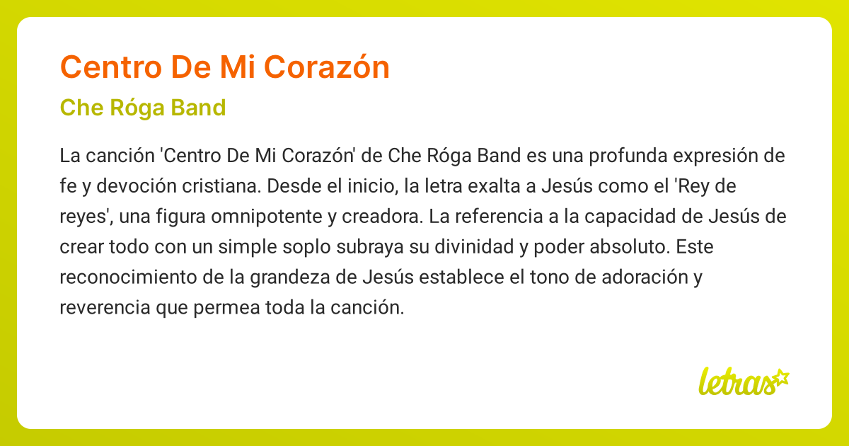 Significado de la canción CENTRO DE MI CORAZÓN (Che Róga Band) - LETRAS.COM