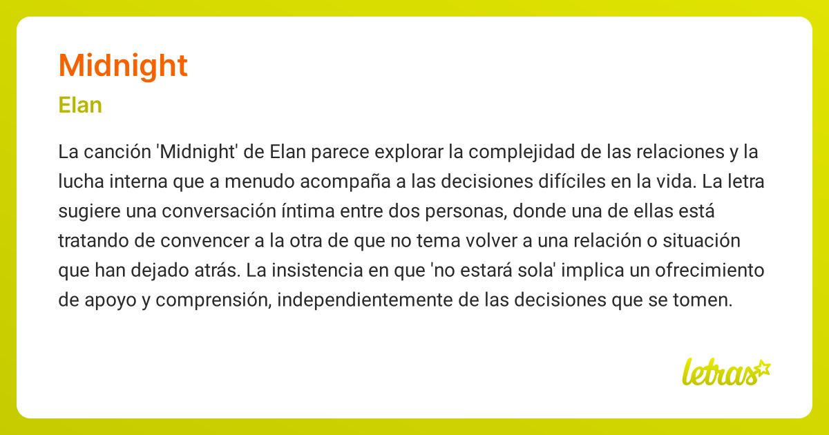 Significado de la canción MIDNIGHT (Elan) - LETRAS.COM