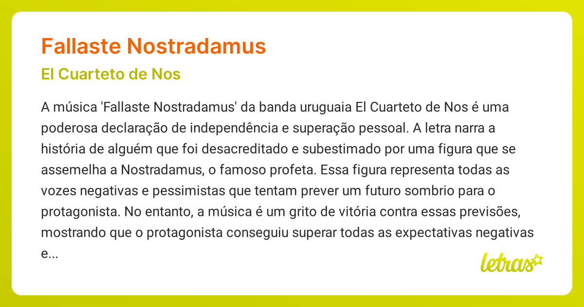 Significado da música FALLASTE NOSTRADAMUS (El Cuarteto de Nos ...