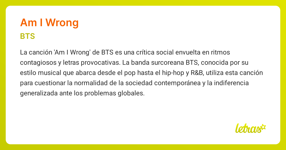 Significado de la canción AM I WRONG (BTS) - LETRAS.COM
