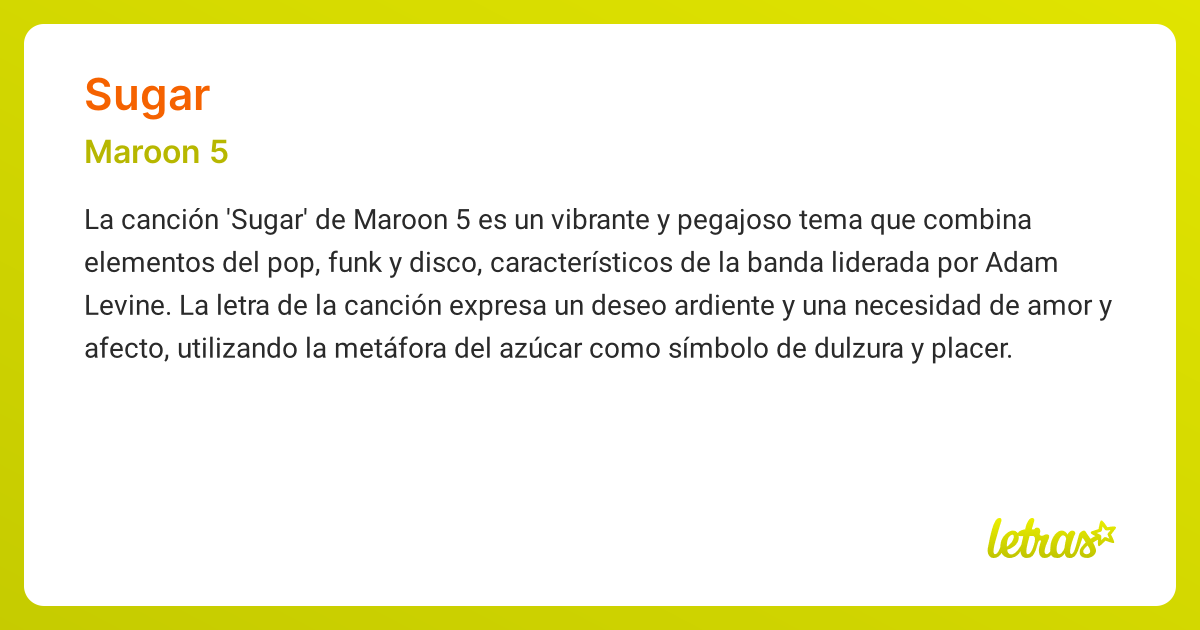 Significado de la canción SUGAR (Maroon 5) - LETRAS.COM