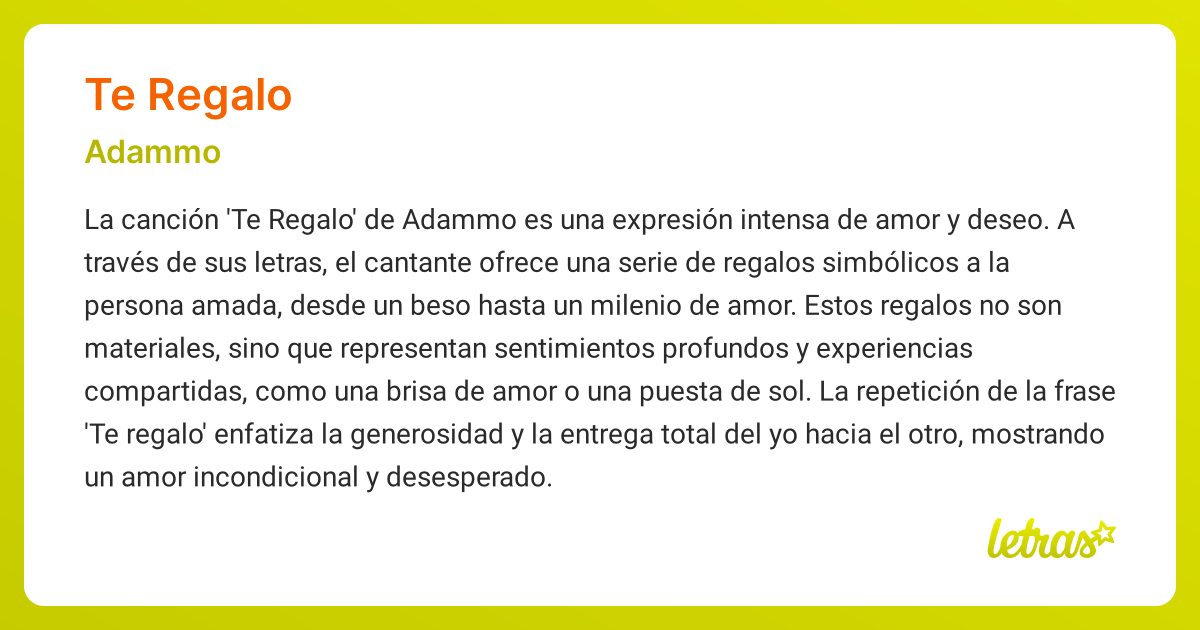 Significado de la canción TE REGALO (Adammo) - LETRAS.COM