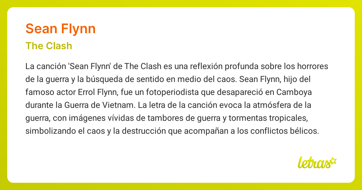 Significado de la canción SEAN FLYNN (The Clash) - LETRAS.COM