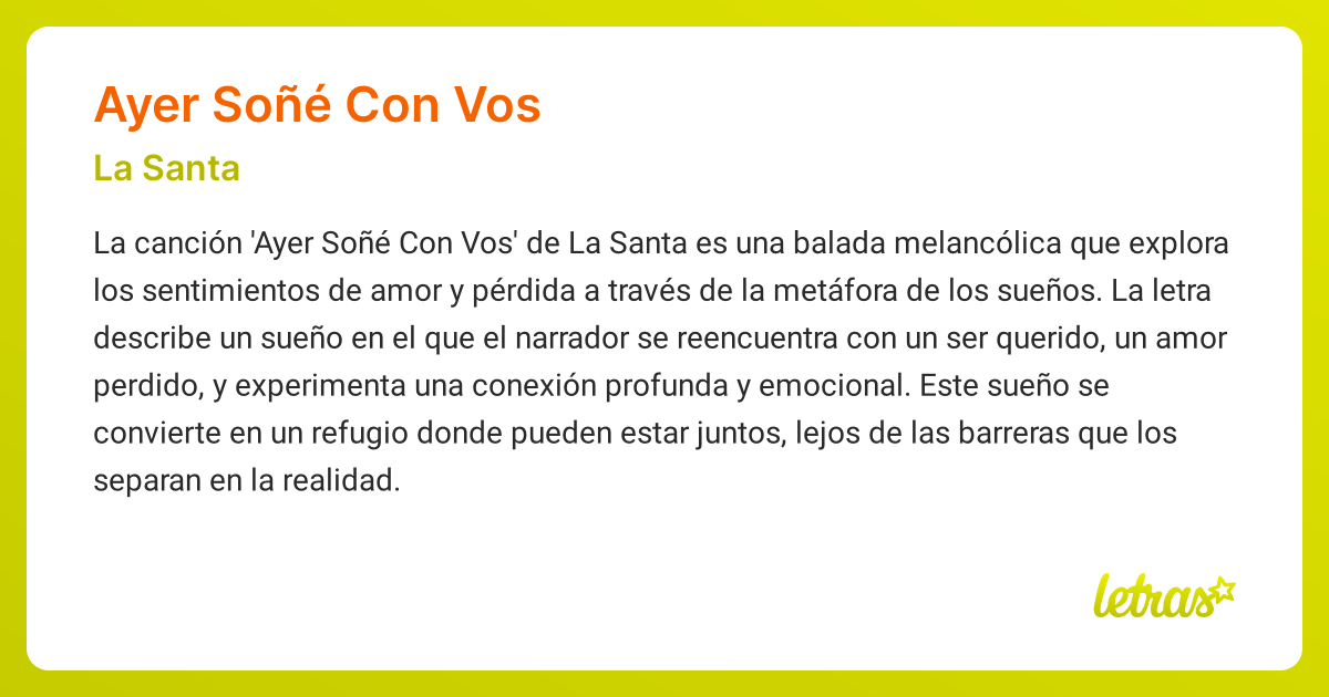 Significado de la canción AYER SOÑÉ CON VOS (La Santa) - LETRAS.COM