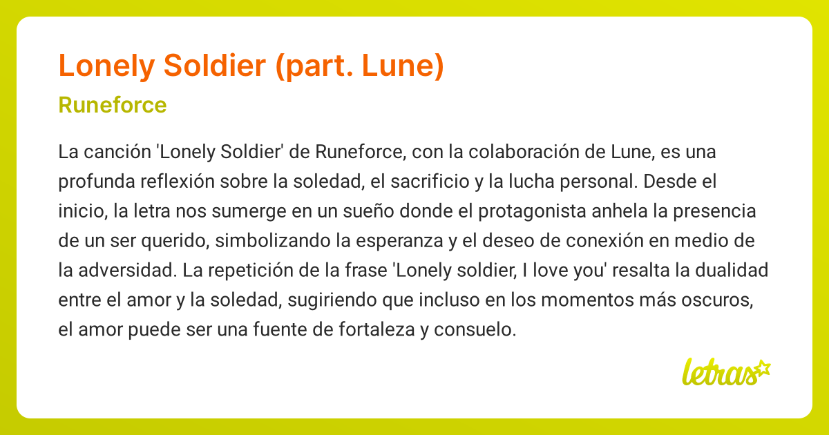 Significado de la canción LONELY SOLDIER (PART. LUNE) (Runeforce ...