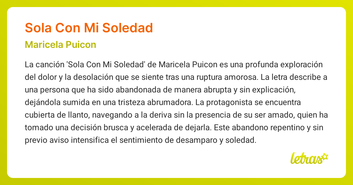 Significado de la canción SOLA CON MI SOLEDAD (Maricela Puicon ...
