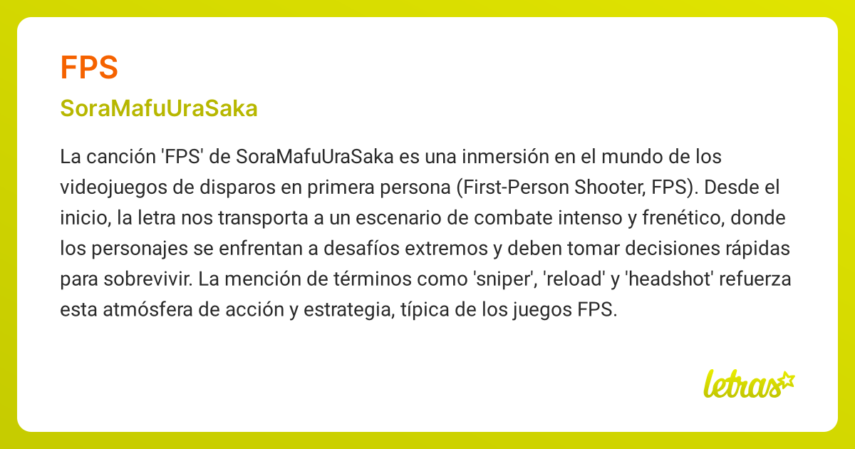 Significado de la canción FPS (SoraMafuUraSaka) - LETRAS.COM