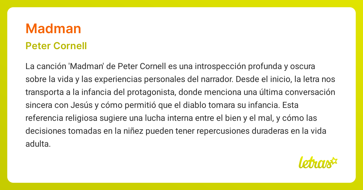 Significado de la canción MADMAN (Peter Cornell) - LETRAS.COM
