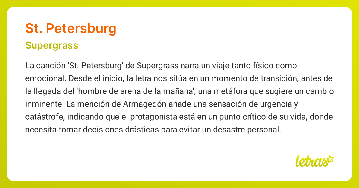 Significado de la canción ST. PETERSBURG (Supergrass) - LETRAS.COM