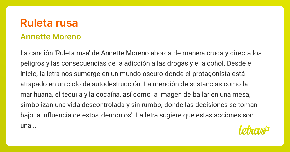 Significado de la canción RULETA RUSA (Annette Moreno) - LETRAS.COM