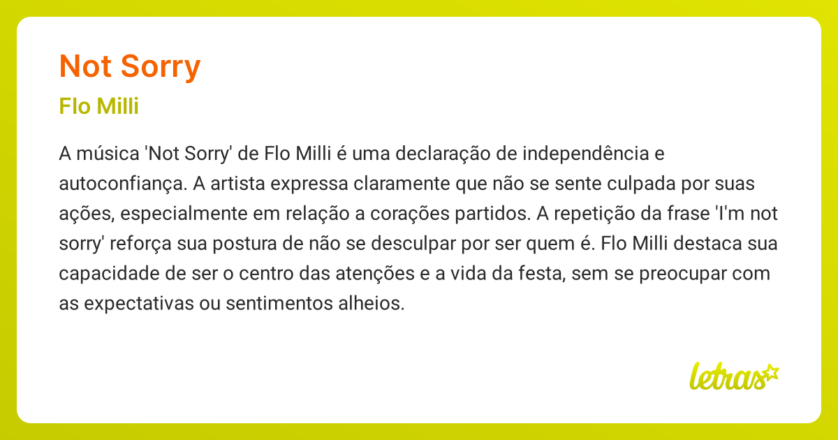 Significado da música NOT SORRY (Flo Milli) - LETRAS.MUS.BR