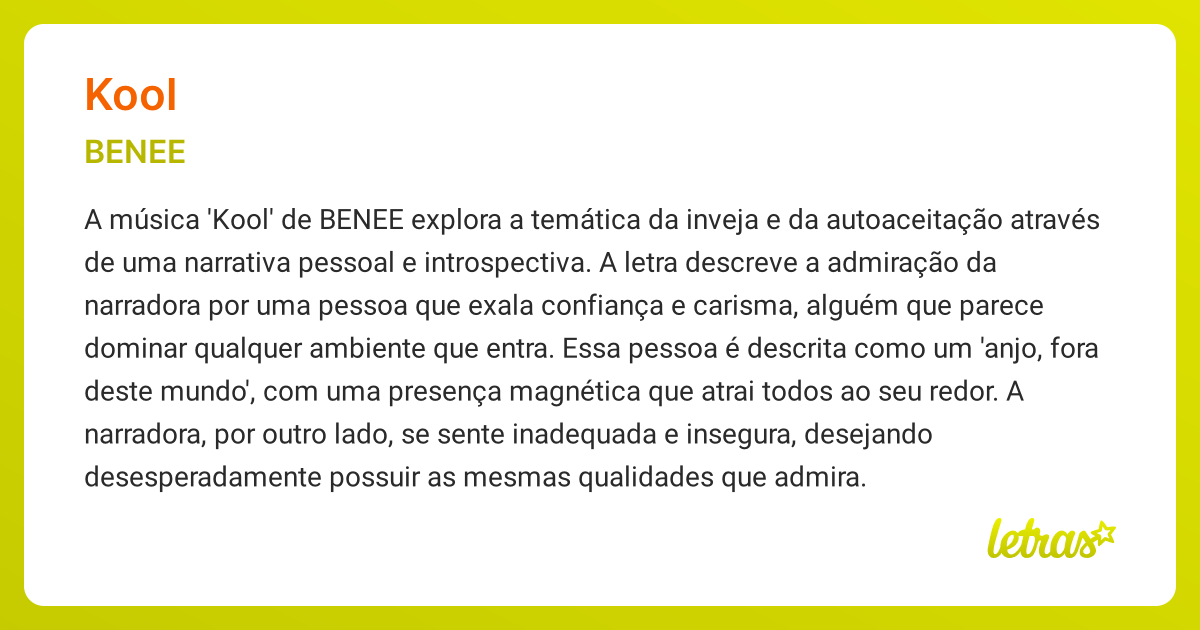 Significado da música KOOL (BENEE ) - LETRAS.MUS.BR