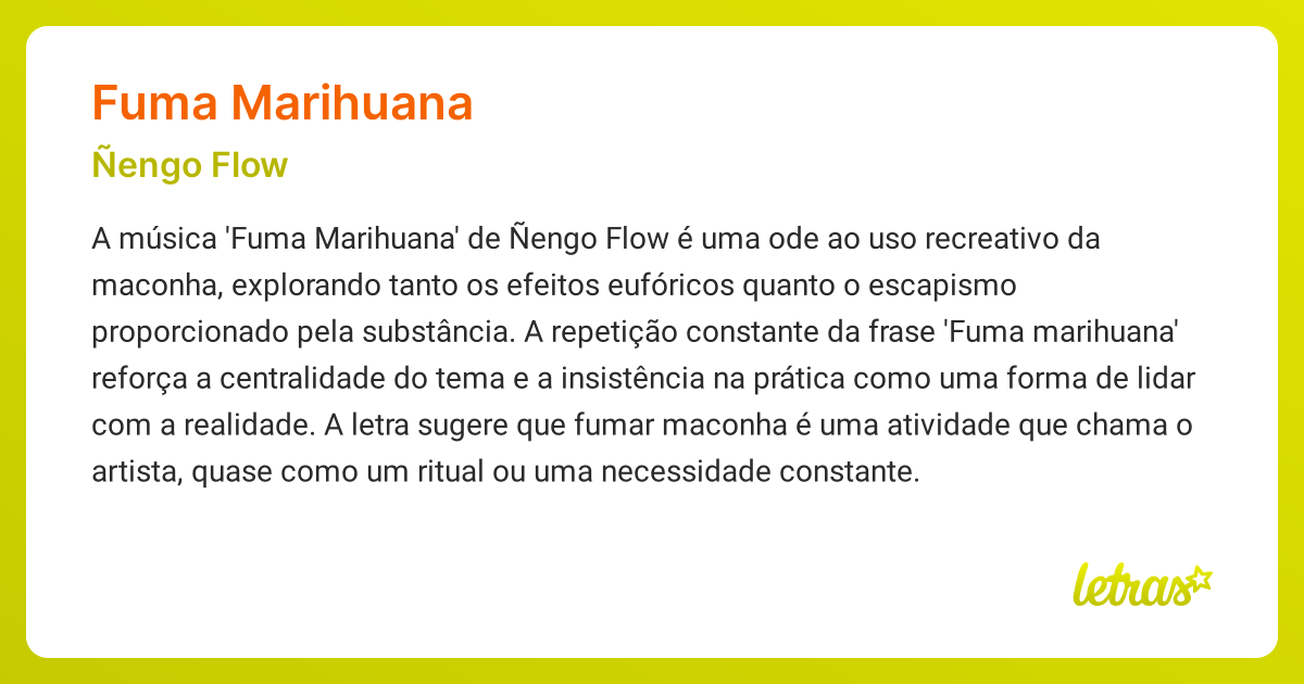 Significado da música FUMA MARIHUANA (Ñengo Flow) - LETRAS.MUS.BR