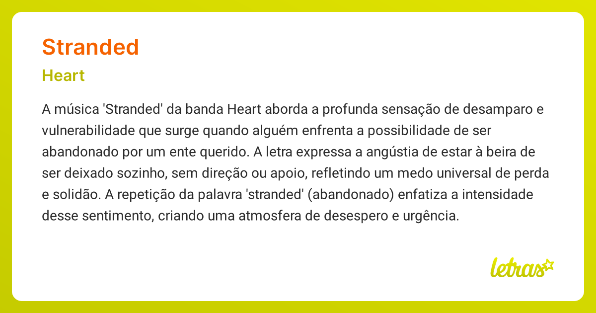 Significado da música STRANDED (Heart) - LETRAS.MUS.BR