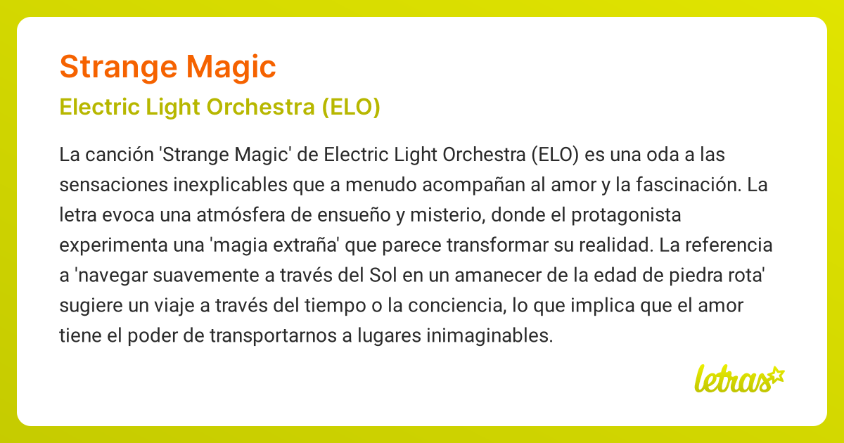 Significado de la canción STRANGE MAGIC (Electric Light Orchestra (ELO ...