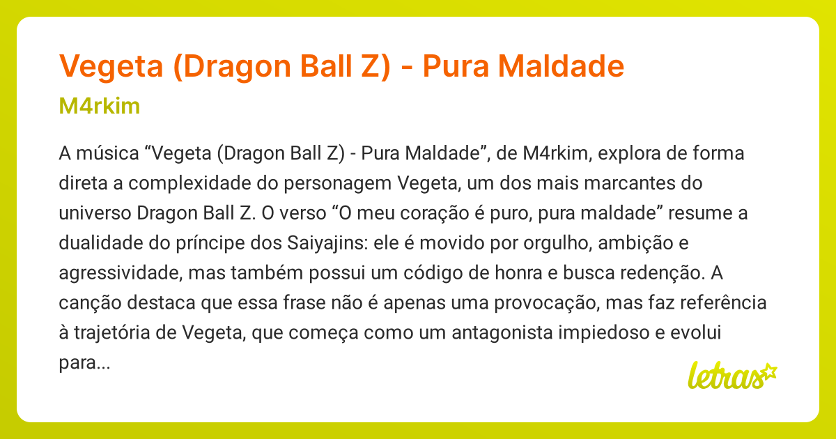 Significado da música Vegeta (Dragon Ball Z) - Pura Maldade (M4rkim ...