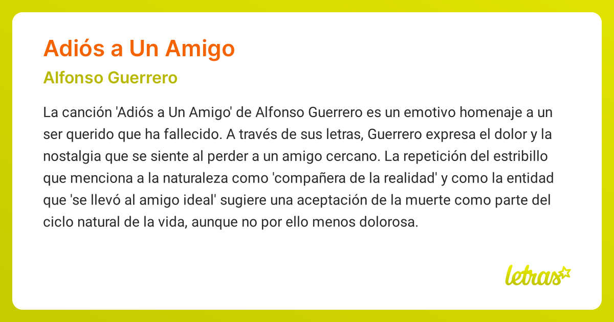 Significado de la canción ADIÓS A UN AMIGO (Alfonso Guerrero) - LETRAS.COM