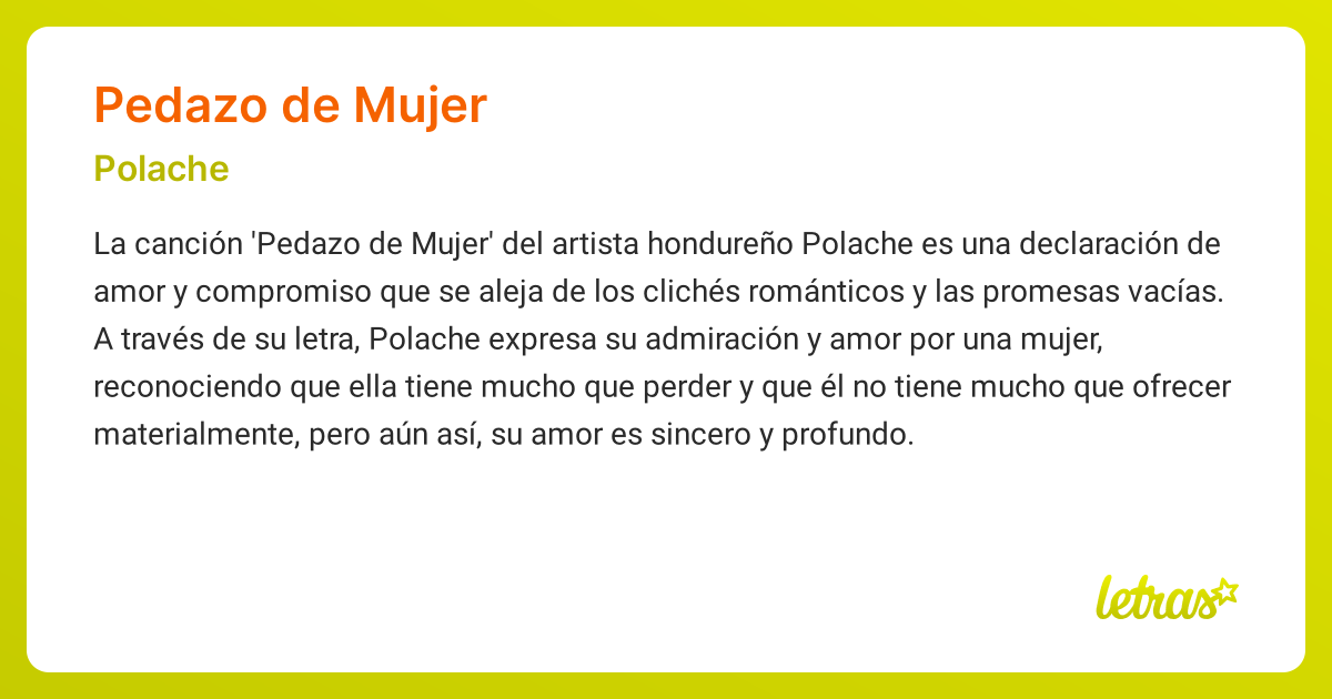 Significado de la canción PEDAZO DE MUJER (Polache) - LETRAS.COM