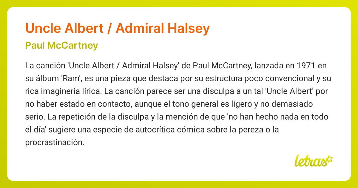 Significado de la canción UNCLE ALBERT / ADMIRAL HALSEY (Paul McCartney ...