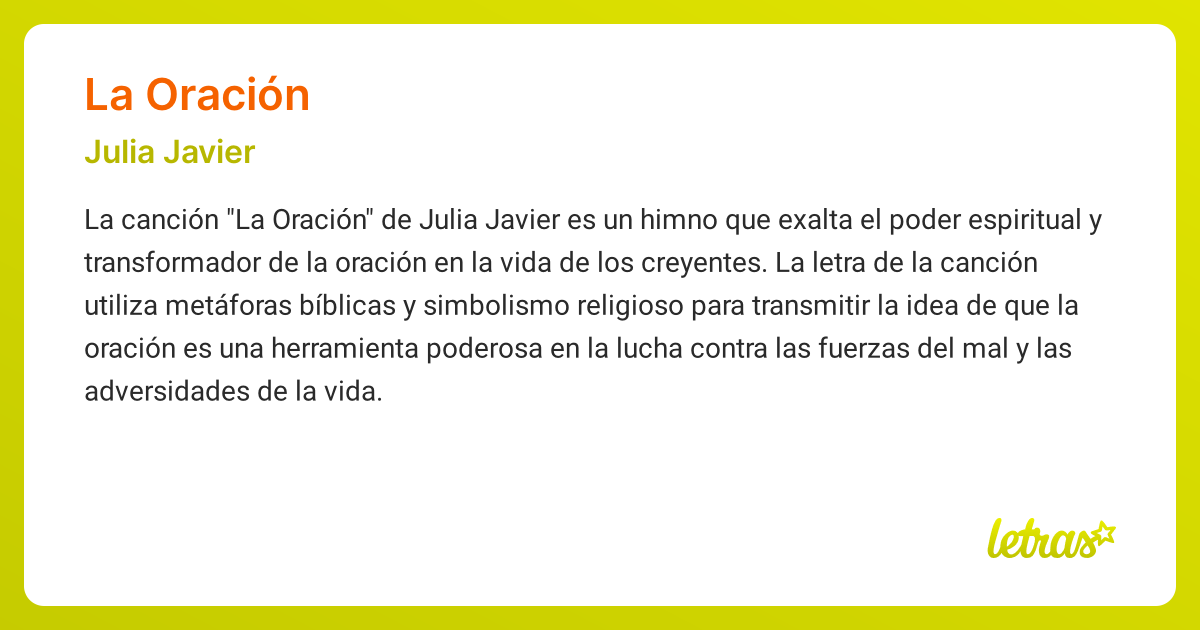 Significado de la canción LA ORACIÓN (Julia Javier) - LETRAS.COM