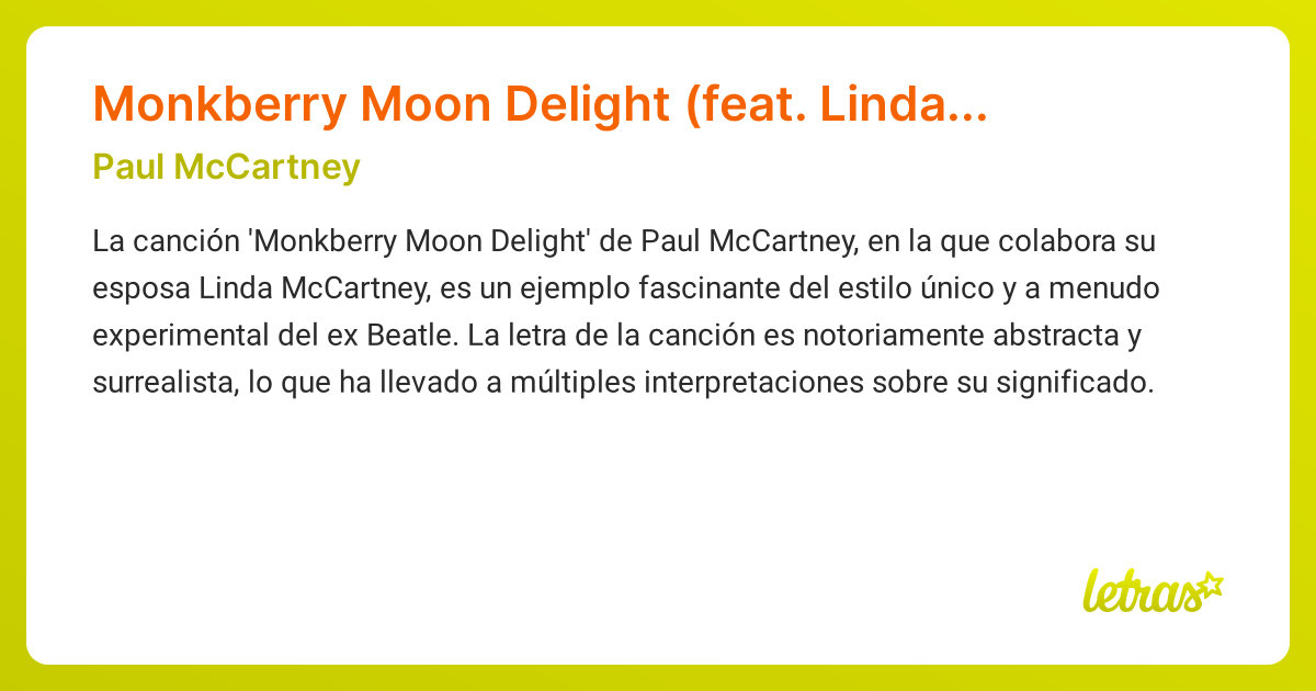 Significado de la canción Monkberry Moon Delight (feat. Linda McCartney ...