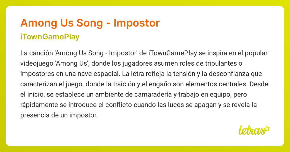 Significado de la canción AMONG US SONG - IMPOSTOR (iTownGamePlay ...