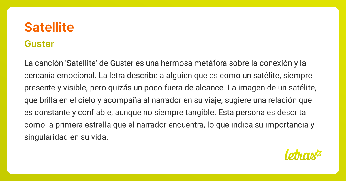 Significado de la canción SATELLITE (Guster) - LETRAS.COM