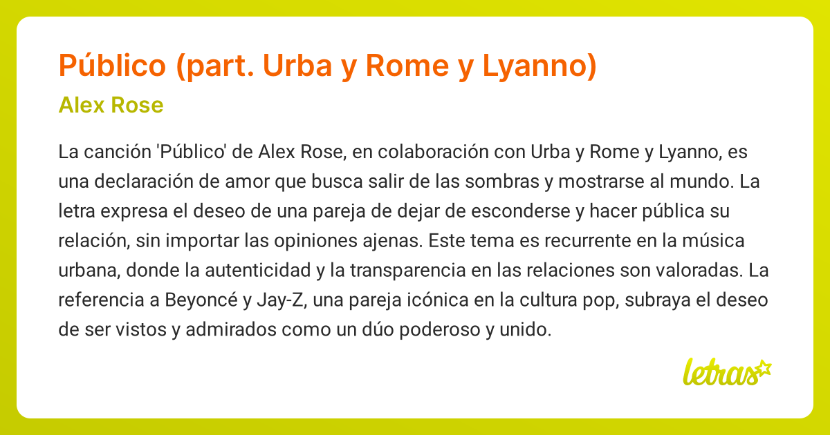 Significado de la canción Público (part. Urba y Rome y Lyanno) (Alex ...
