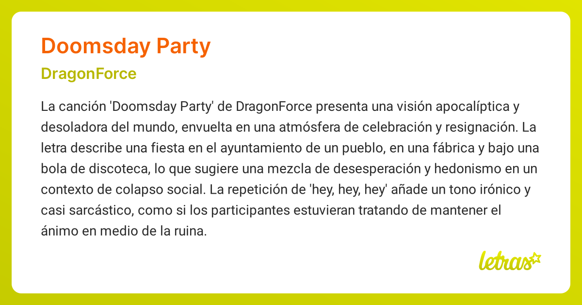 Significado de la canción DOOMSDAY PARTY (DragonForce) - LETRAS.COM