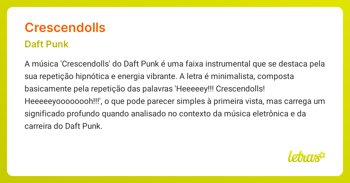 Significado da música CRESCENDOLLS (Daft Punk) - LETRAS.MUS.BR