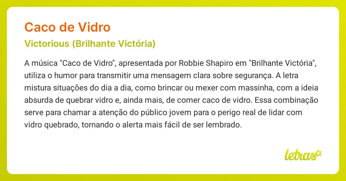 Significado da música CACO DE VIDRO (Victorious (Brilhante Victória ...